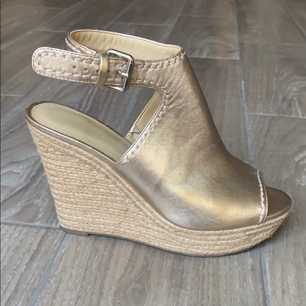 Marc Fisher Metallic Gold Espadrille Wedges - Gem